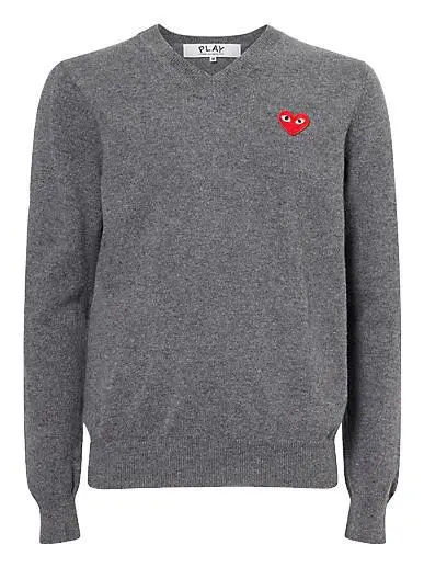 Play Comme Des Garcon Play V-neck Wool Jumper - Med Gray