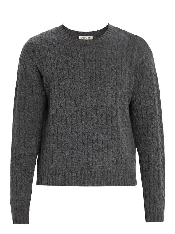 FRAME Cable Knit Cashmere Blend Crewneck Sweater - Charcoal