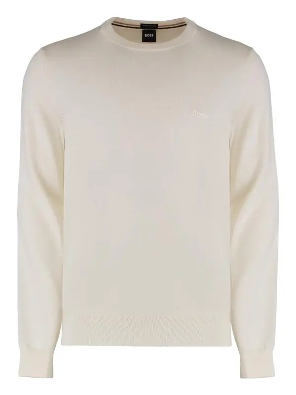 BOSS Virgin Wool Crew-neck Sweater - White