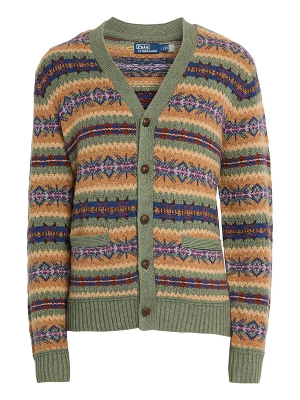 Ralph Lauren Fair Isle Cotton-blend Cardigan - Olive