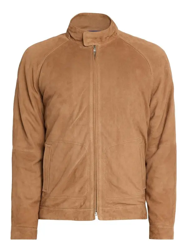 Peter Millar Stretch Suede Bomber Jacket - Saddle