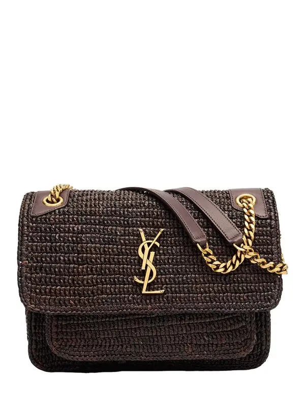 Saint Laurent Niki Medium Raffia Shoulder Bag - Black/wht