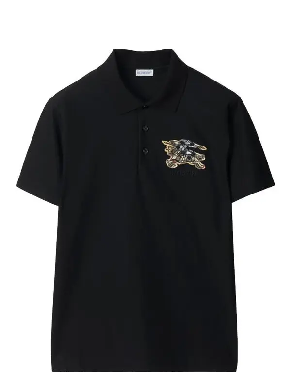 Burberry Ekd Check Cotton Polo Shirt - Black