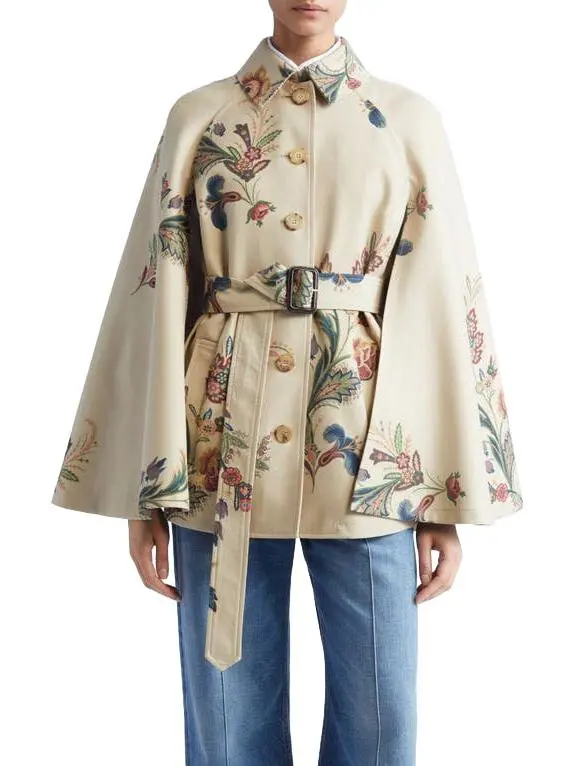 Etro Paisley Cape Trench Coat - Print On White Base