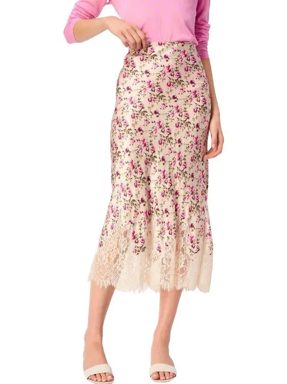 Cami Nyc Floral Lace Panel Silk Midi Skirt - Camellia Ditsy