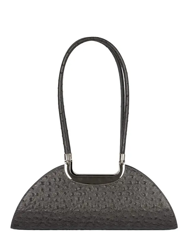 Jeffrey Campbell Retrograde Leather Shoulder Bag - Grey Ostrich Silver