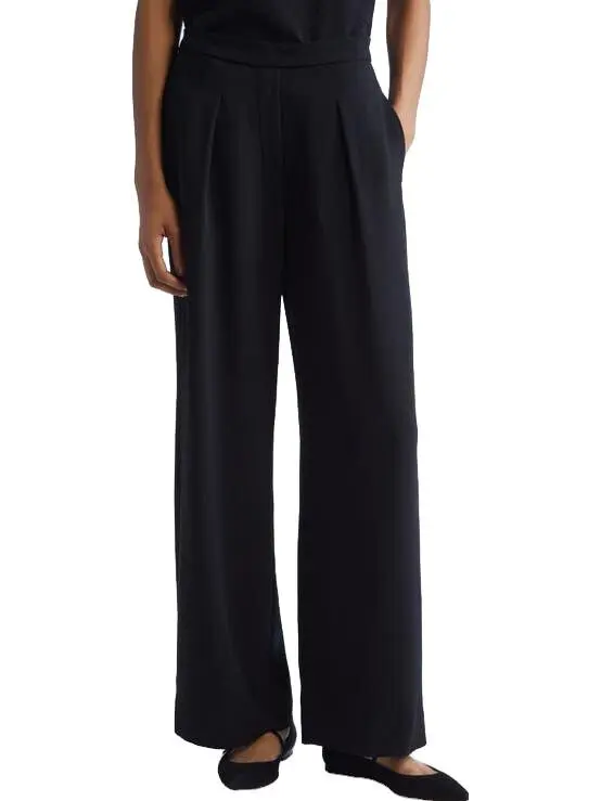 Emporio Armani Pleated Wide Leg Trousers - Solid Black