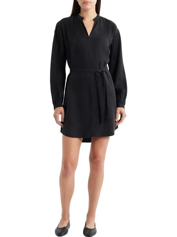 Bella Dahl Long Sleeve Belted Mini Dress - Black
