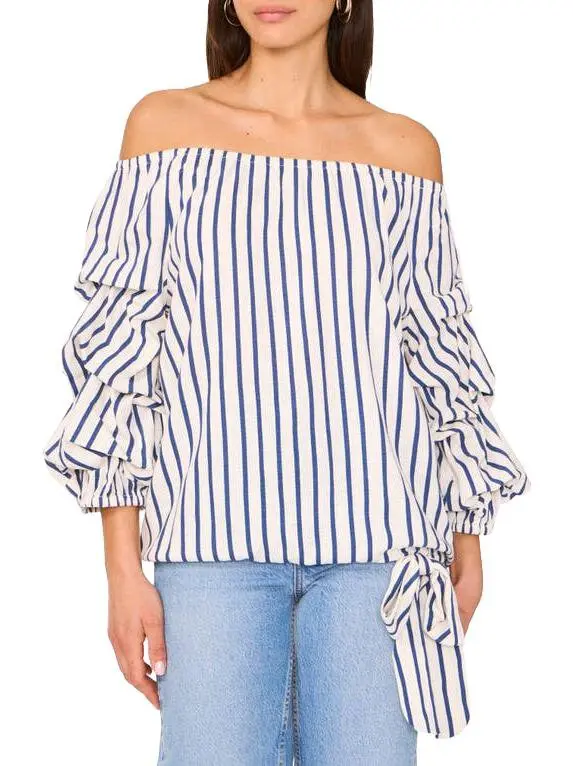 Vince Camuto Striped Off-the-shoulder Blouse - Denim Navy