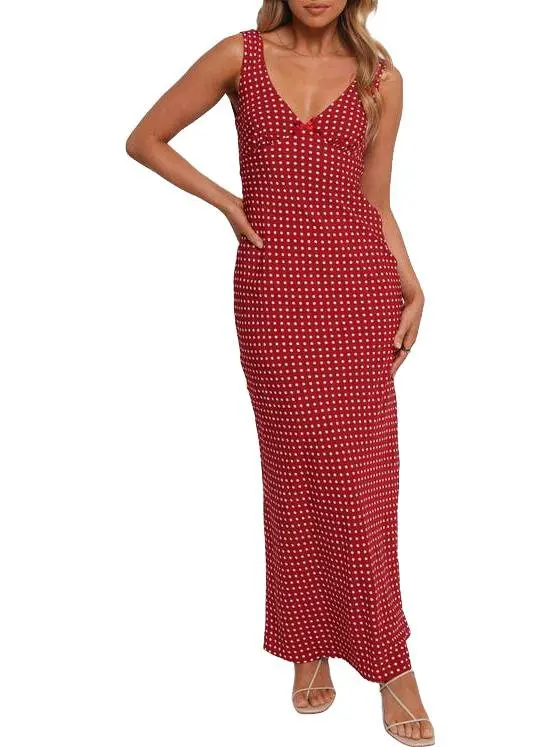 PETAL & PUP Leni Polka Dot Maxi Dress - Red Polka Dot