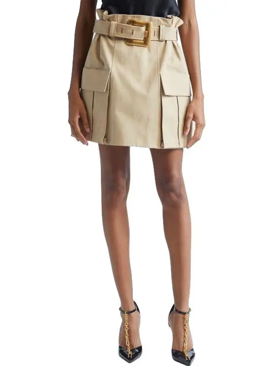 Balmain Belted Cotton Gabardine Miniskirt - 0fk Beige