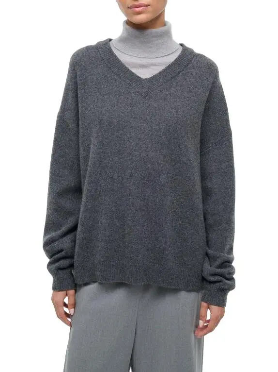 Staud Doris Layered Cashmere Sweater - Charcoal
