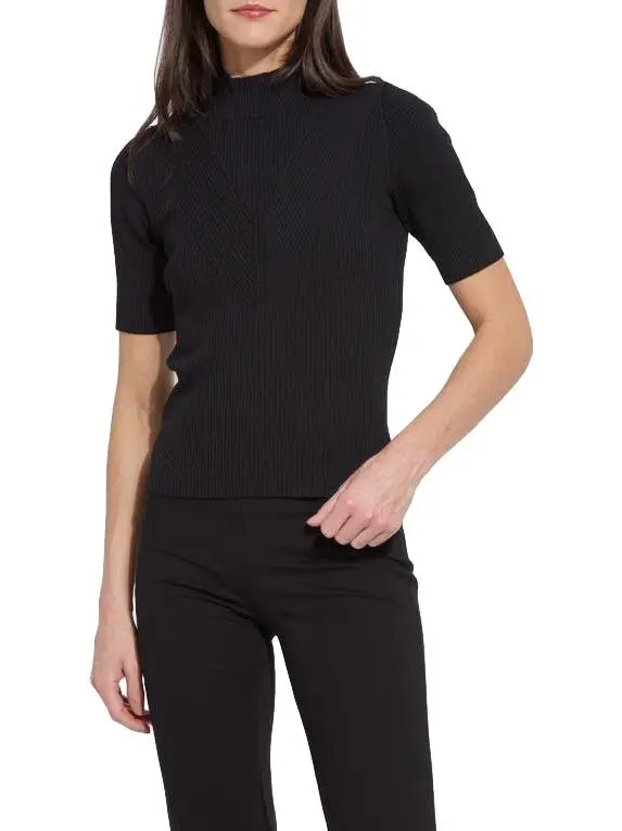 Lyssé Bernadette Mock Neck Short Sleeve Sweater - Black