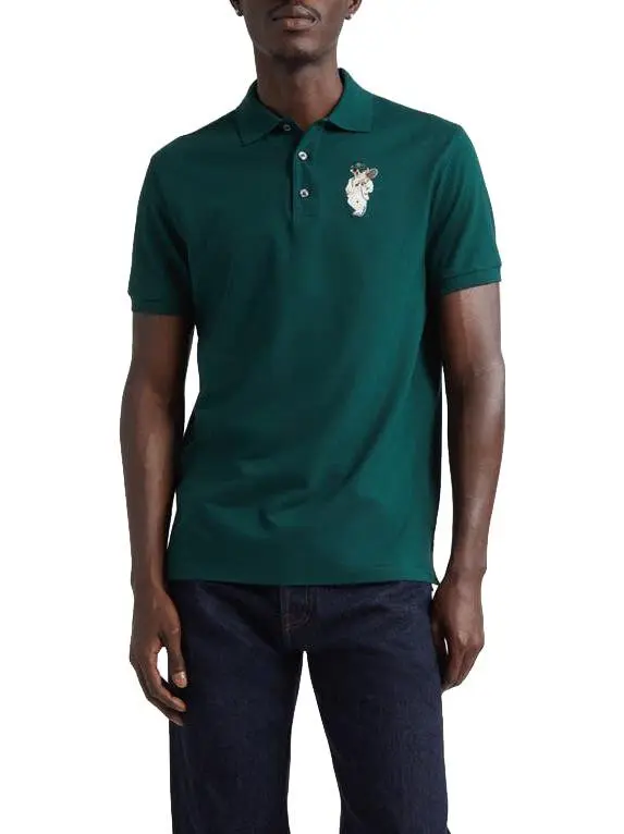 Ralph Lauren Purple Label Embroidered Polo Bear Cotton & Cashmere Piqué Polo - Moss Agate