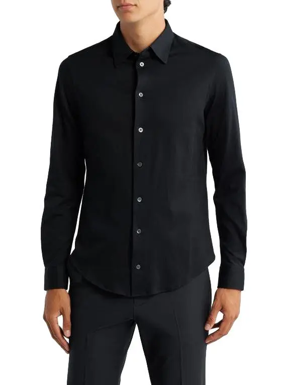 Emporio Armani Cotton Button-up Shirt - Solid Black
