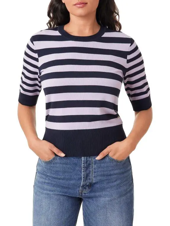 Scotch & Soda Striped Crewneck Short Sleeve Sweater - Sky Captain/lavender Stripe