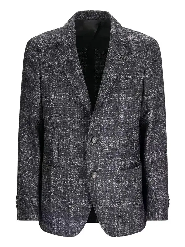 LARDINI Single-breasted Check-print Blazer - Black