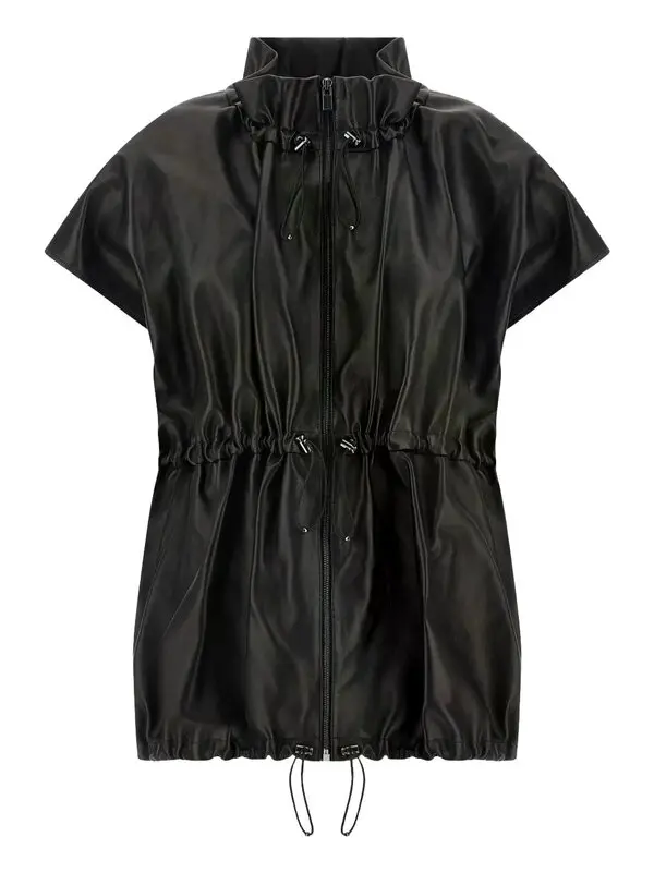 Magda Butrym Leather Jacket With Ruffle Detailing - Black