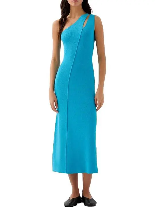 SCALPERS Asymmetric Lurex Knit Dress - Turquoise