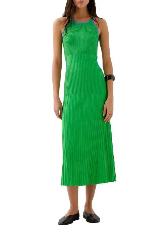 SCALPERS Lurex Knit Open Midi Dress - Green