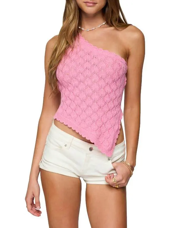 EDIKTED Asymmetric One-shoulder Knit Top - Pink