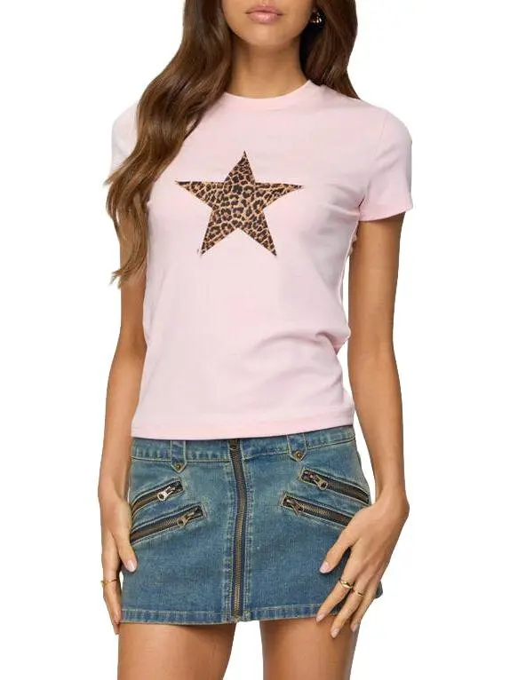 EDIKTED Leopard Print Star Appliqué T-shirt - Light-pink