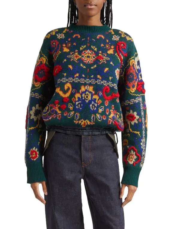 Sacai Floral Jacquard Wool Sweater - Green