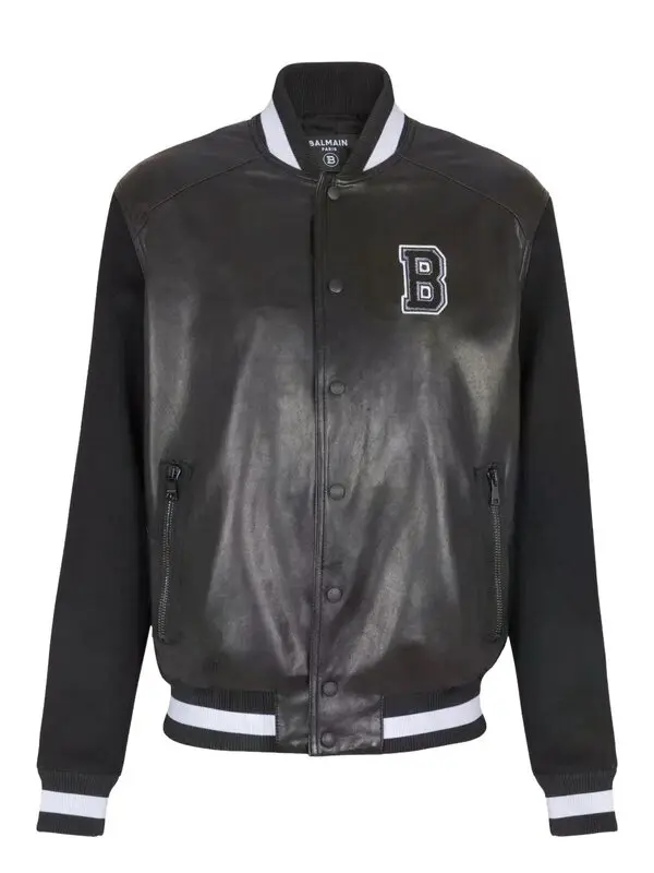 Balmain Varsity Leather Bomber Jacket - Black