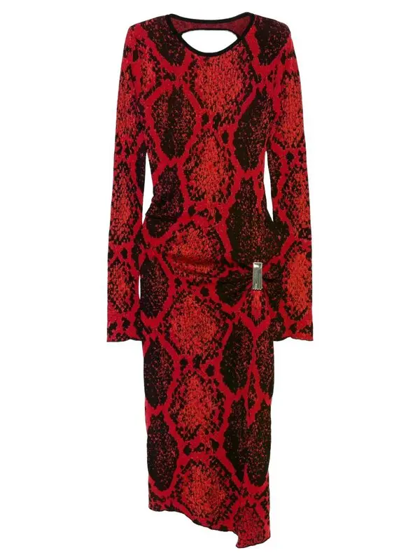 Attico Midi Dress With Snakeskin Print - Red