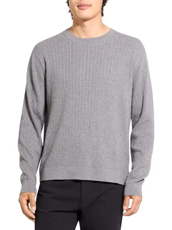 Theory Riland Cable Stitch Cotton Crewneck Sweater - Ash Melange
