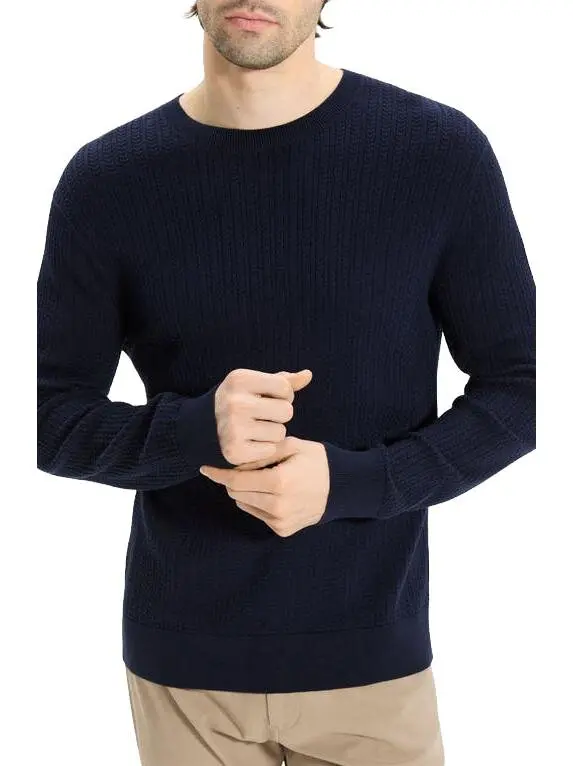 Theory Riland Cable Stitch Cotton Crewneck Sweater - Baltic