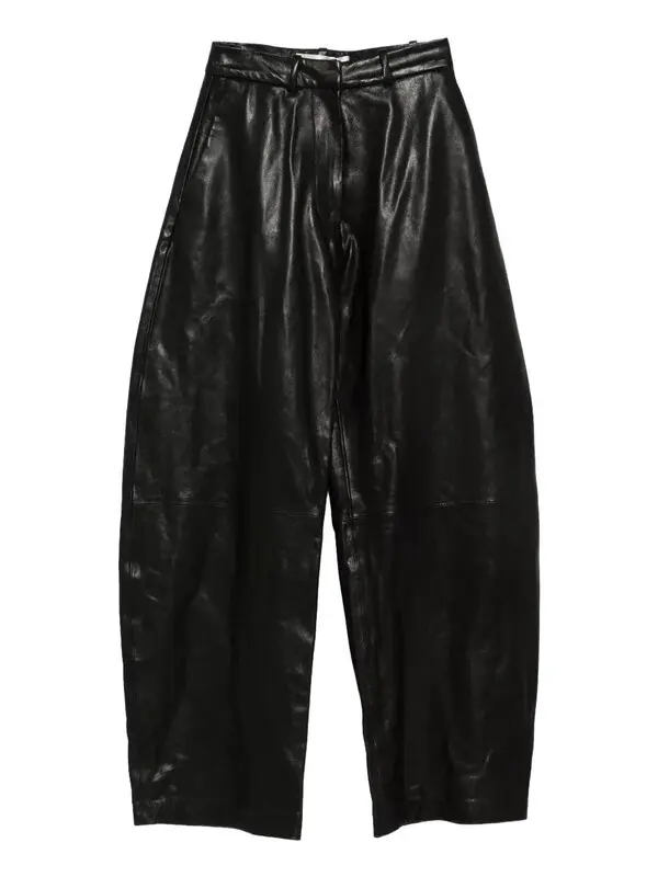 Nour Hammour Leather Wide-leg Trousers - Black