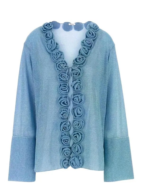 Oseree Rose-embellished Lurex Cardigan - Blue