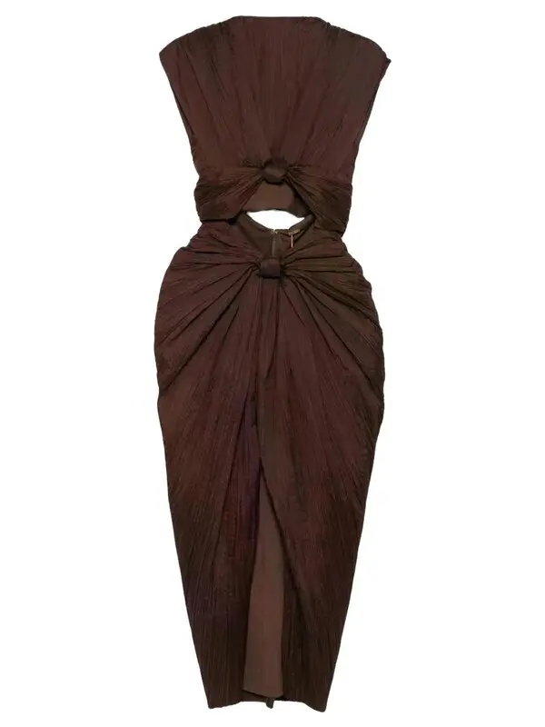 Cult Gaia Inaya Plissé Midi Dress - Brown
