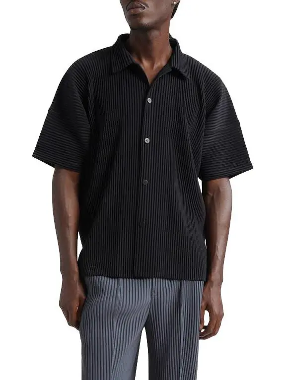 Issey Miyake Monthly Colors July Pleated Short Sleeve Button-up Shirt - Black