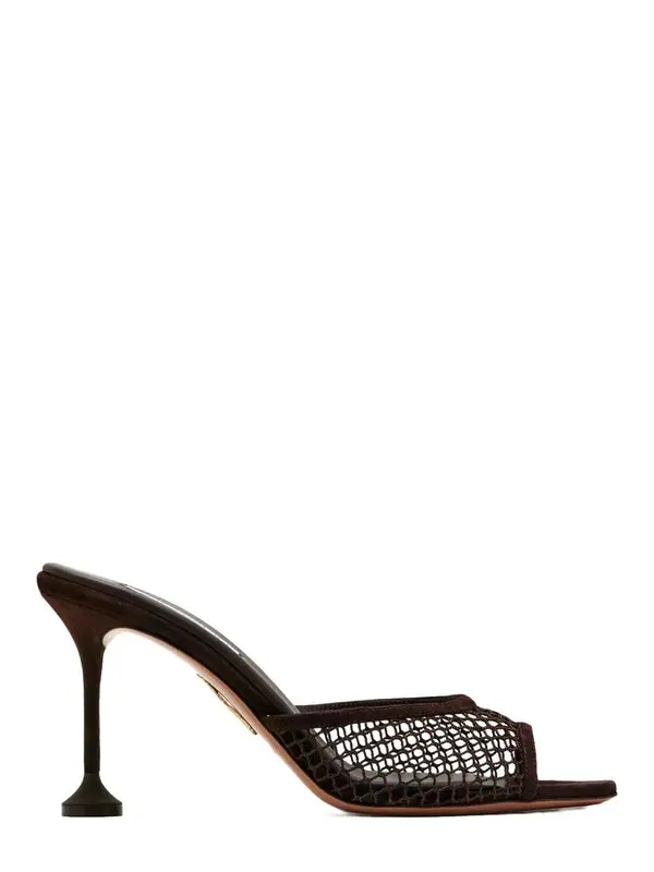 AQUAZZURA 85mm Bisous Mesh Mules - Brown