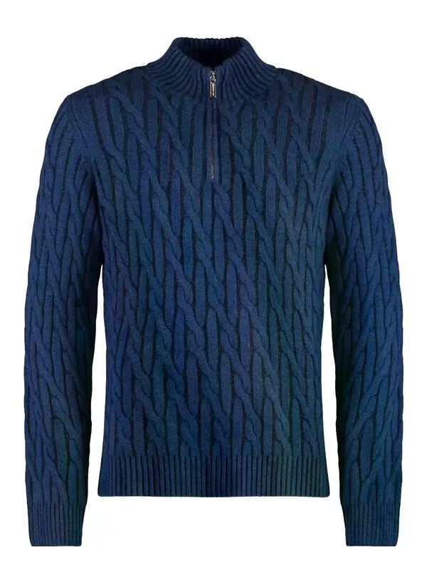 MOORER Cable-knit Zip-neck Sweater - Blue
