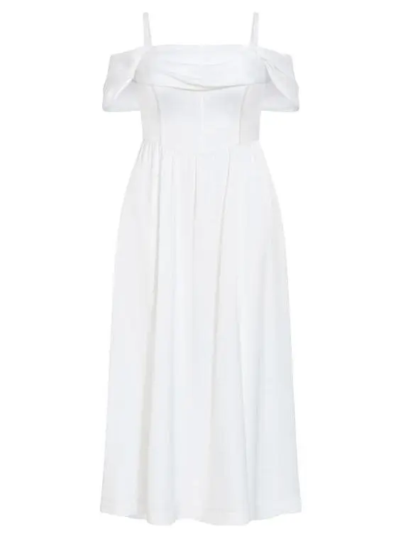 City Chic Corset Maxi Dress With Slit - Ivory