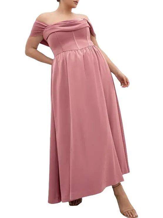 City Chic Corset Maxi Dress With Slit - Rose