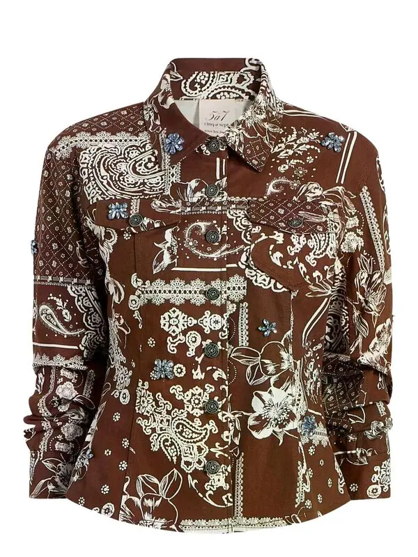 Cinq À Sept Bandana-print Embellished Jacket - Brown
