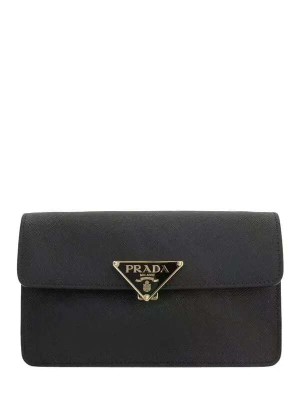 Prada Saffiano Leather Mini Bag With Triangle Logo - Black