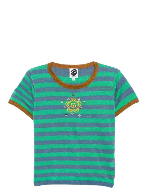 YANYAN Linen Striped T-shirt - Green