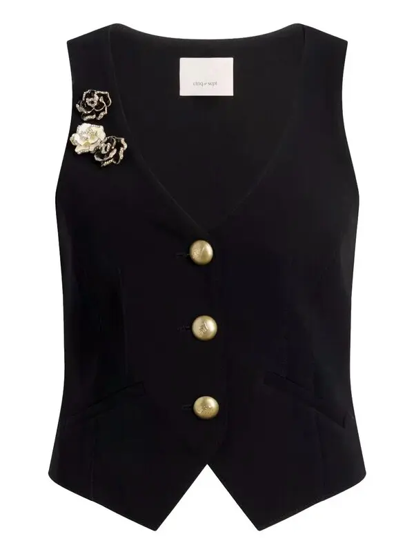 Cinq À Sept Floral-embellished Vest - Black