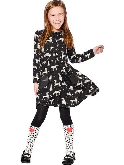 DEUX PAR DEUX Half Button Jersey Dress In Dalmatian Print - Black