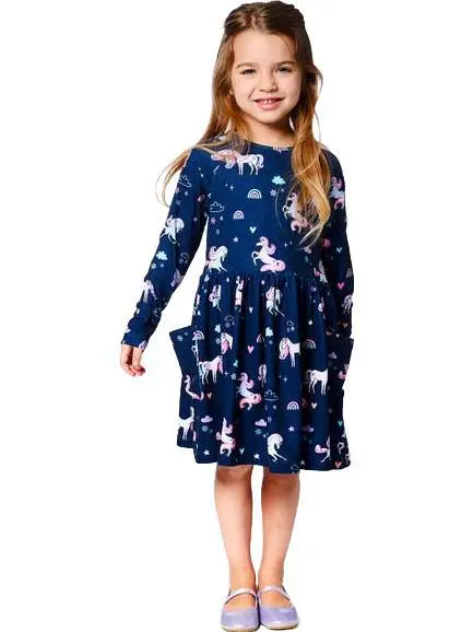 DEUX PAR DEUX Unicorn Print Jersey Dress - Navy