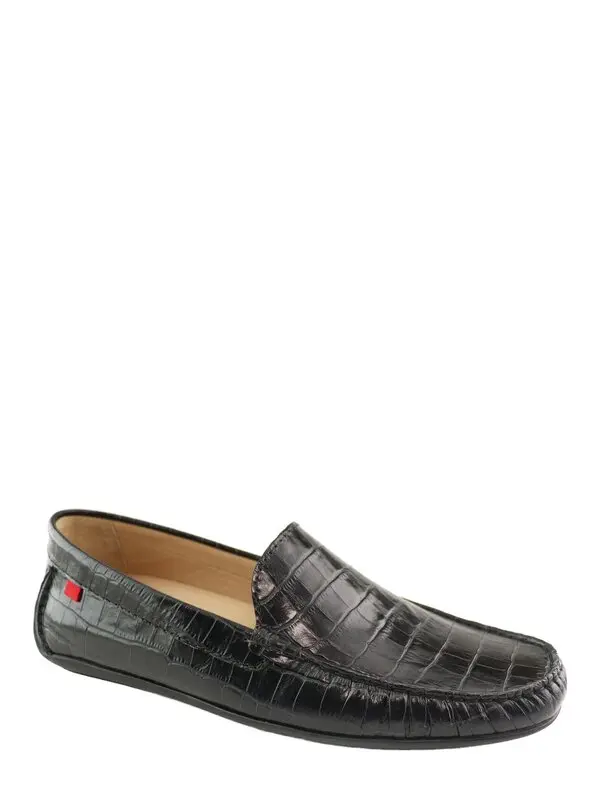 MARC JOSEPH NEW YORK Broadway Leather Venetian Driver Loafer - Black Croco