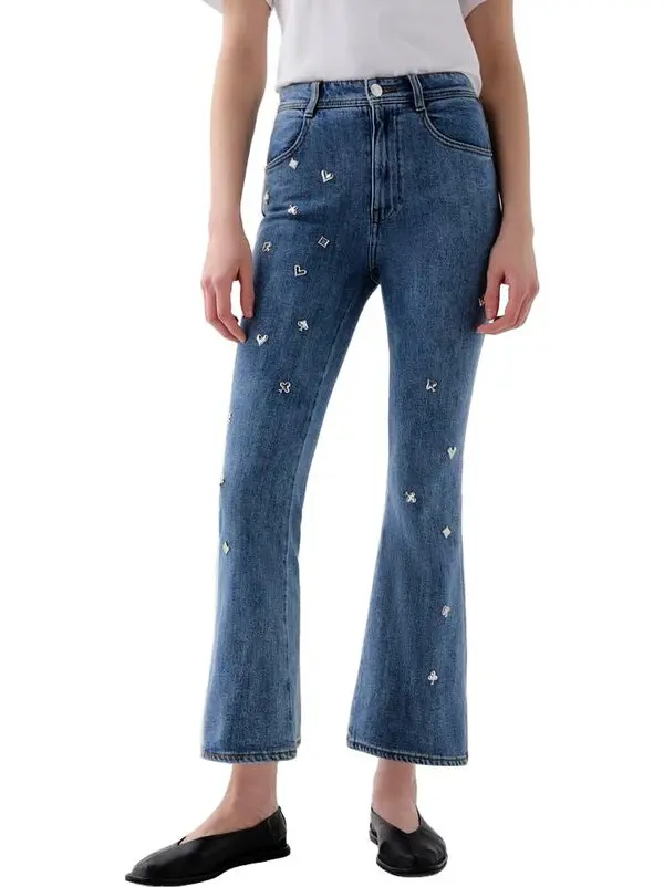 SCALPERS Ankle Denim Pant With Stud Detail - Indigo