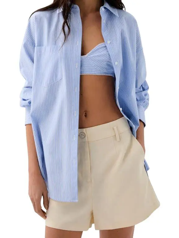 SCALPERS Striped Shirt With Bralette Top - Bluestripes