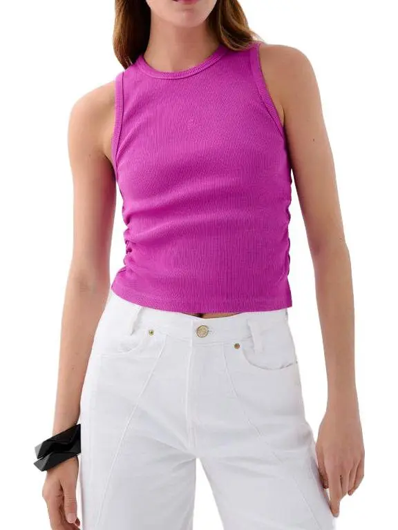 SCALPERS Ribbed Tank Top With Gathered Side Detail - Fucsia
