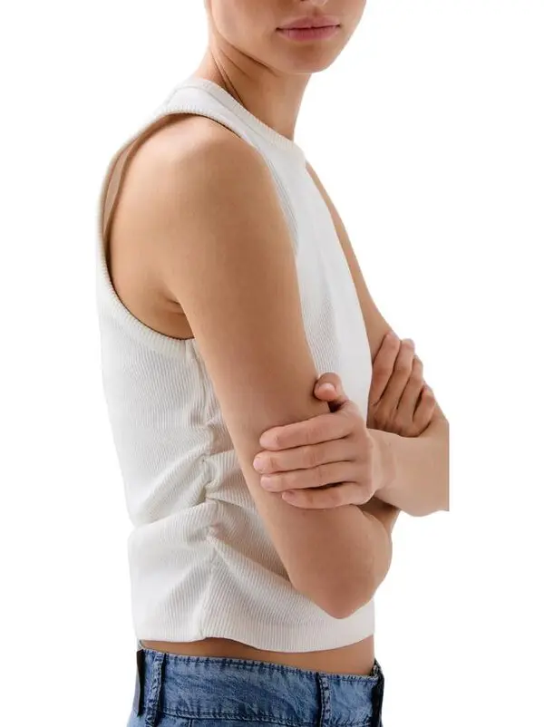 SCALPERS Ribbed Tank Top With Gathered Side Detail - White
